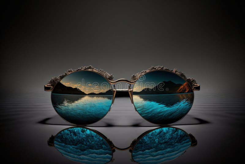 Mirror Sunglasses with Sea, Sky Sunset Reflection on Dark Mirror ...