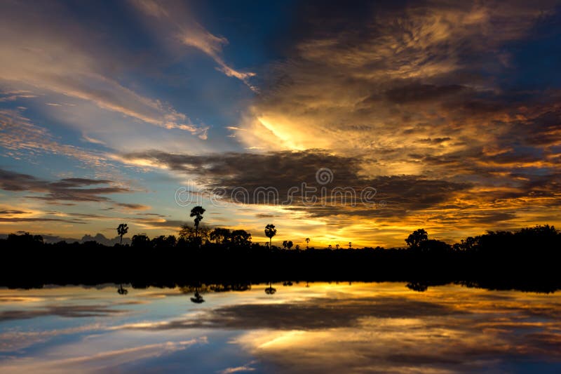 Mirror of Sunset Sky with Cloud Color Stock Image - Image of cloud ...