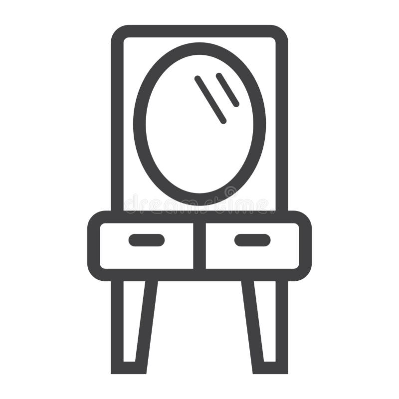 Table Mirror Line Icon, Glass and Reflection, Round Mirror Sign, Vector ...