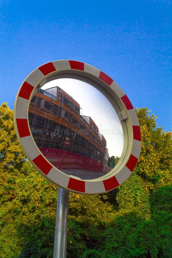 Traffic Mirror And Traffic Sign Stock Photo - Image of twenty, glass ...