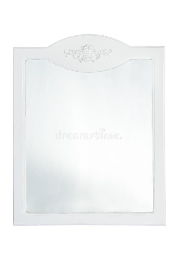 Mirror in Wooden White Frame, Object on White Background Stock Image ...