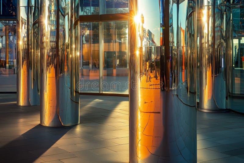 Mirrored Columns Reflect Sunset Hues at the Expo Site in a Stunning ...