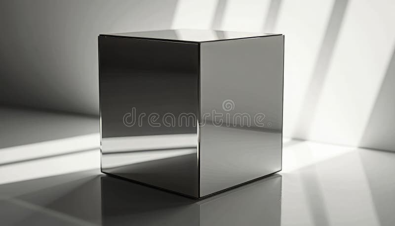 A Mirrored Cube Placed on a Light Background Reflects Light and Shadows ...