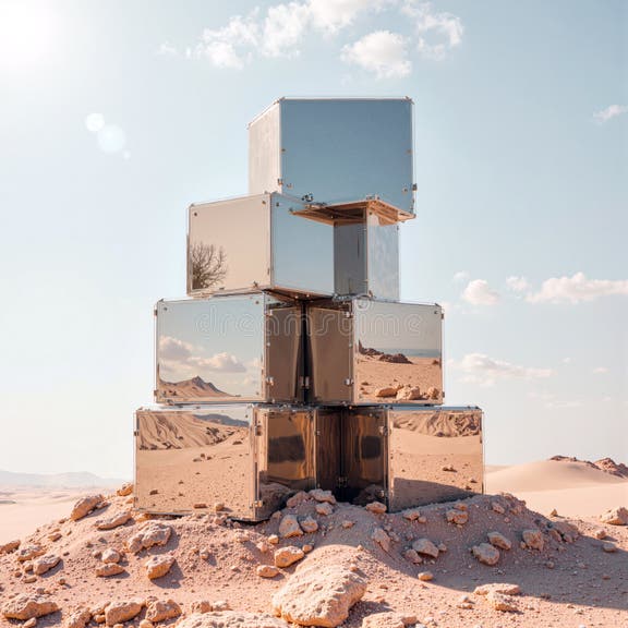 Mirrored Cube Tower stock image. Image of landscape - 375218759
