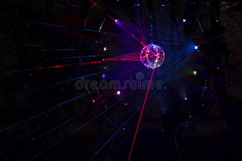Mirrored Disco Ball and Beams at the Night Party Stock Image - Image of ...