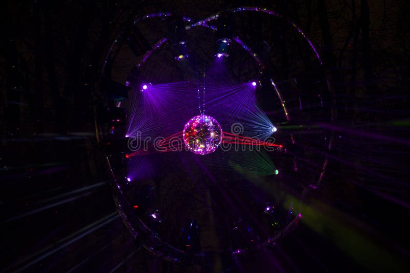Mirrored Disco Ball and Beams at the Night Party Stock Image - Image of ...