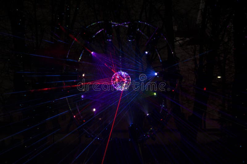 Mirrored Disco Ball and Beams at the Night Party Stock Photo - Image of ...