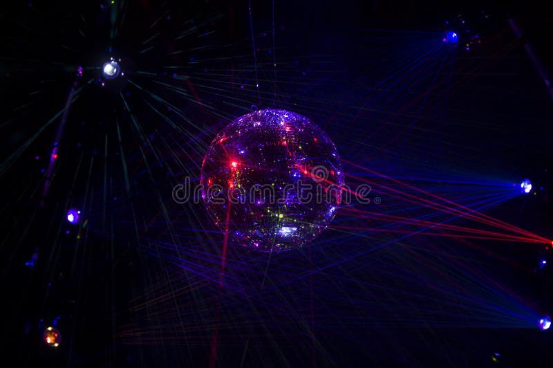 Mirrored Disco Ball and Beams at the Night Party Stock Photo - Image of ...
