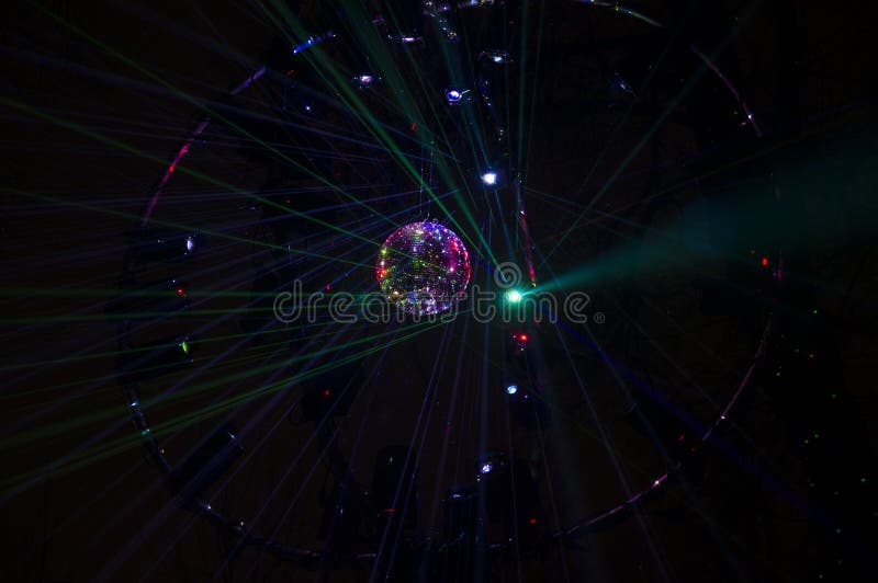 Mirrored Disco Ball and Beams at the Night Party Stock Photo - Image of ...