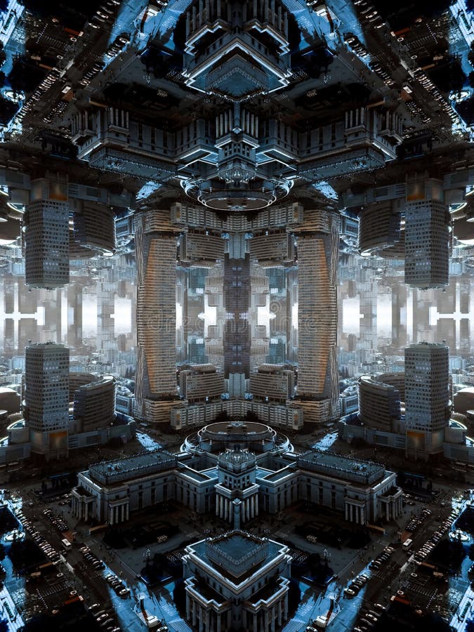 Mirrored Geometry Lines and Shapes, Symmetry Perspective Intricate Pattern, Hi-tech Abstract ...