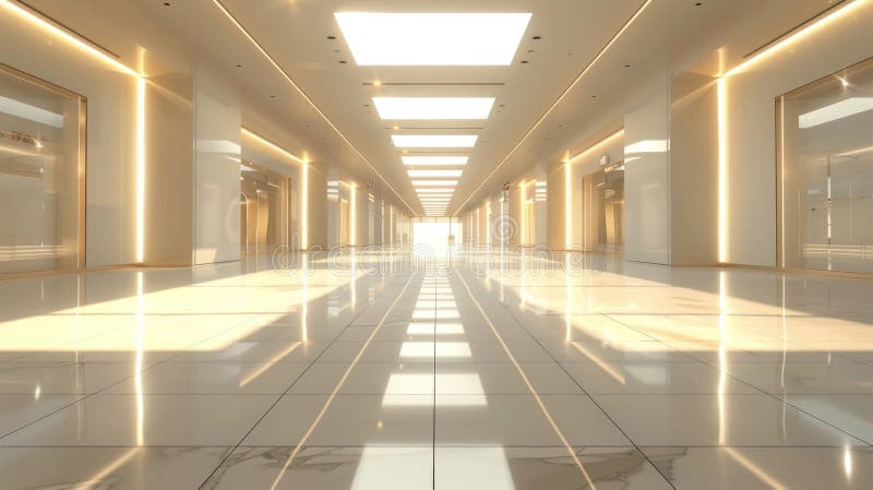 Mirrored Hallway Stretching into the Distance Stock Image - Image of ...