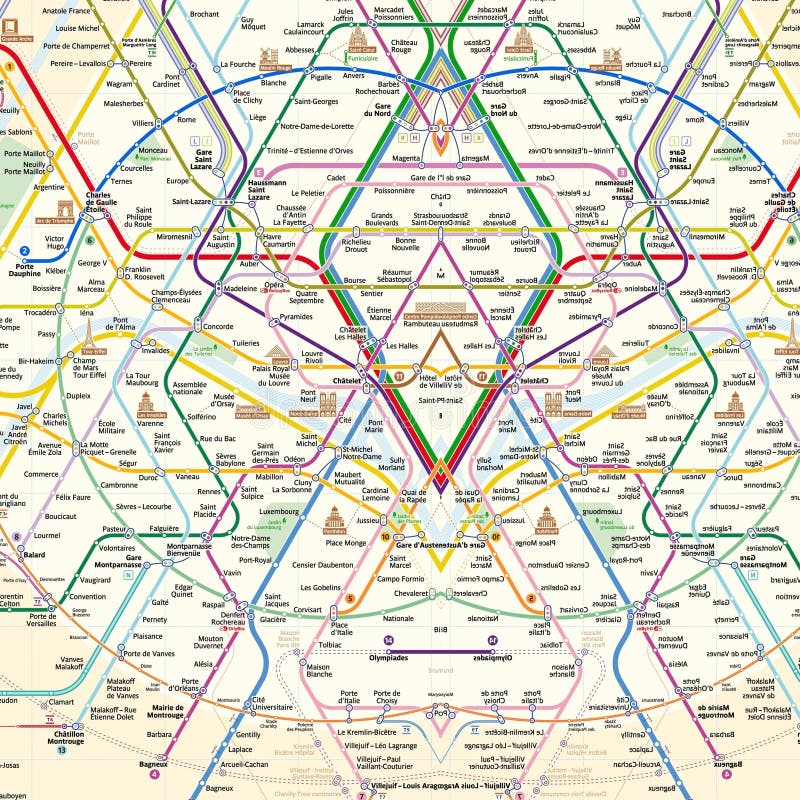 Mirrored Illustration of the Paris Metro Map Stock Illustration ...