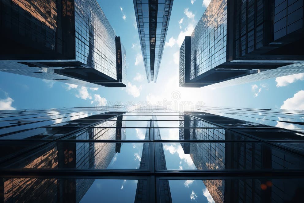 A Mirrored Image of a Skyscraper Stock Illustration - Illustration of ...