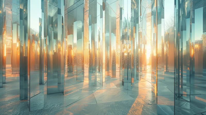 Mirrored Pillars Reflecting Golden Sunset Stock Photo - Image of effect ...
