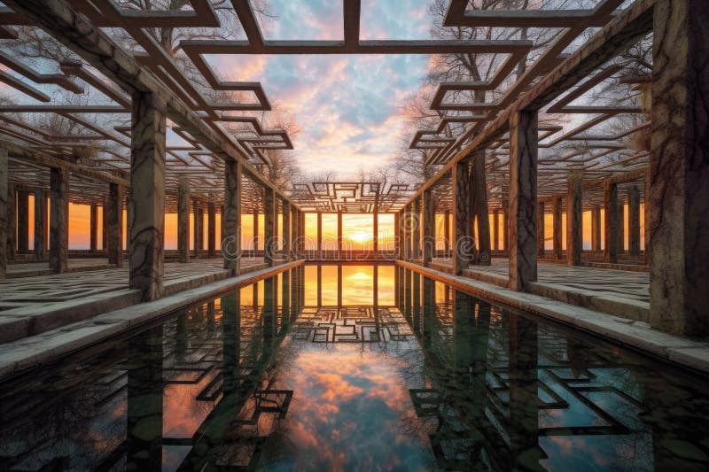 Mirrored Labyrinth Reflecting Infinite Skies Stock Illustration ...