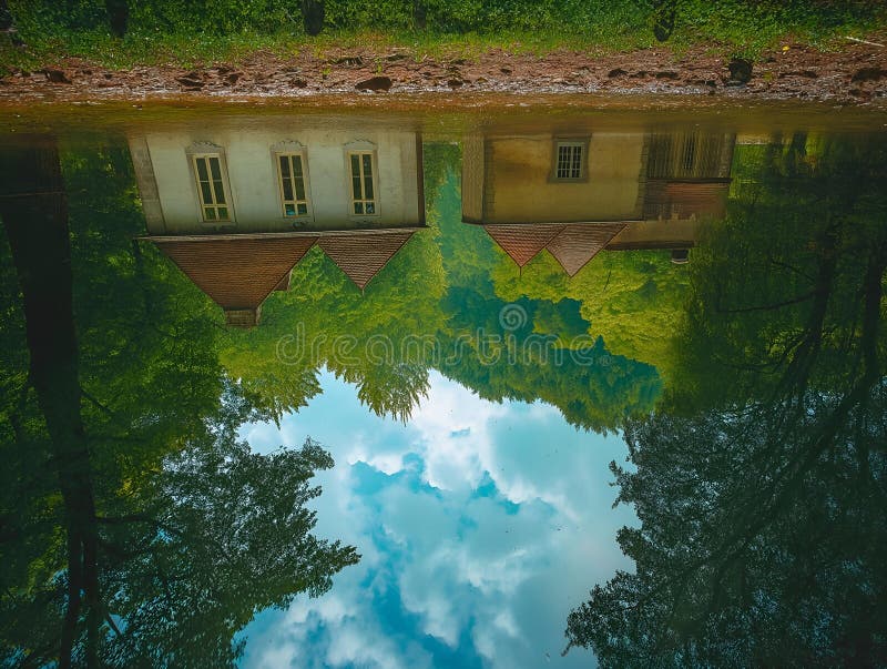 Mirrored Landscape, Lake, Building, Reflection, Surreal Scene Stock ...