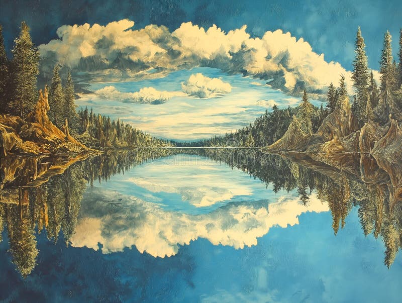 Mirrored Landscape, Lake, Trees, Sky, Reflection, Surreal Scene Stock ...