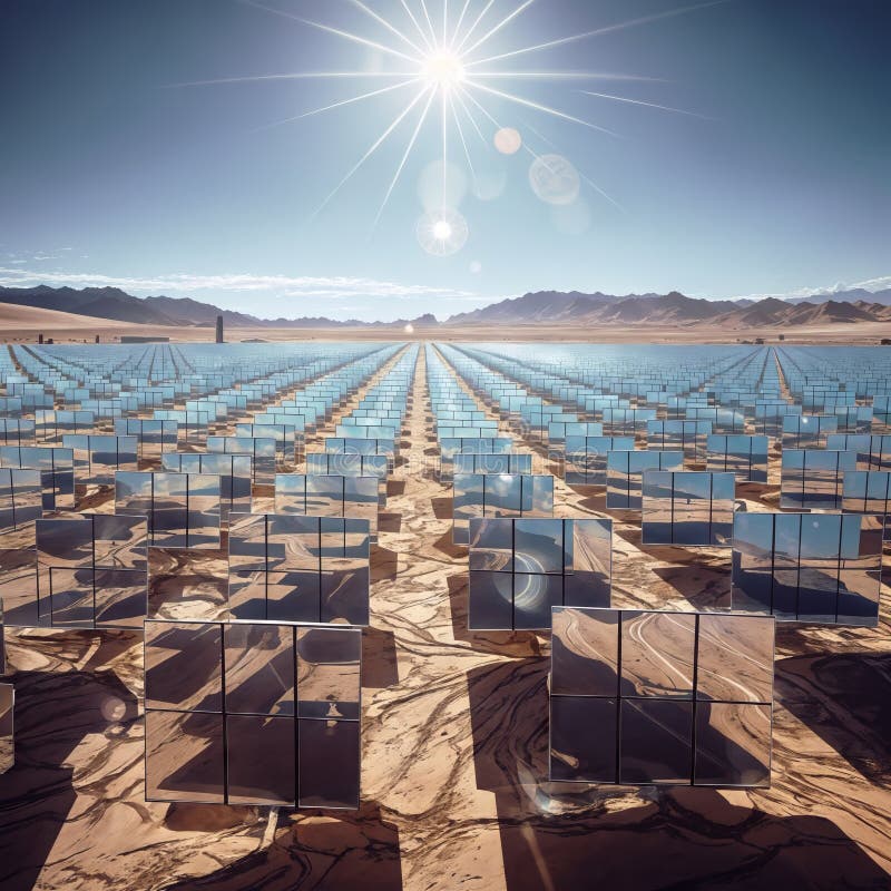 Mirrored Oasis: Desert Solar Panels Reflecting Sun, Generative Ai Stock ...