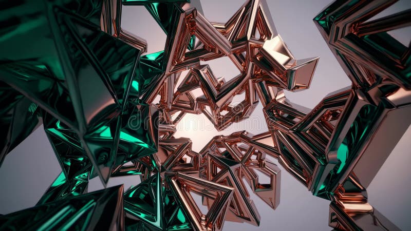 Dynamic Mirrored Polygonal Structures in Green and Bronze Highlight ...