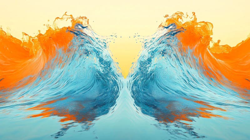 Mirrored Splashes of Bright Orange and Sky Blue Wave. Looping 4k Video ...