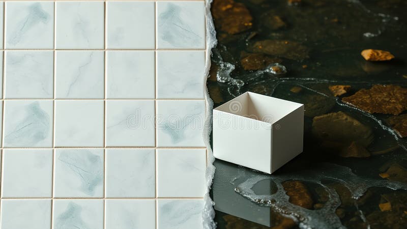 A Mirrored Teal and Gold Box Rustic Packaging Design on a Faded Ceramic ...