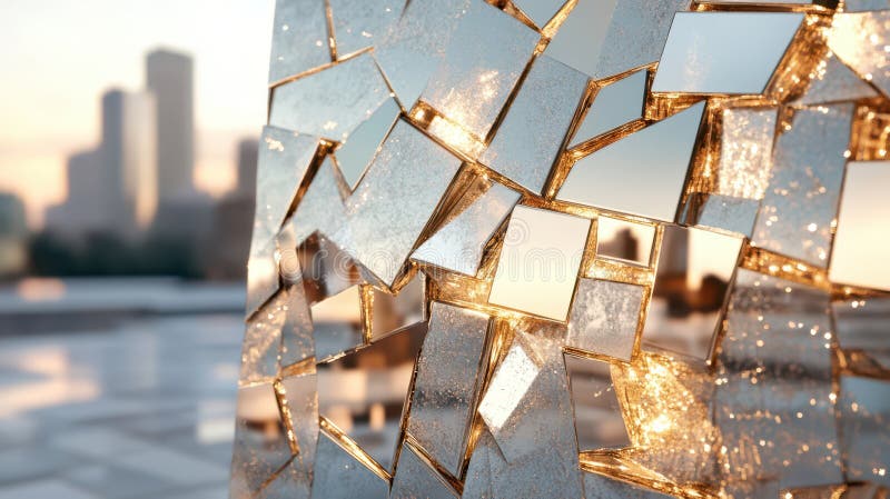 Mirrored Tiles Form a Striking Pattern Against a City Skyline Backdrop ...