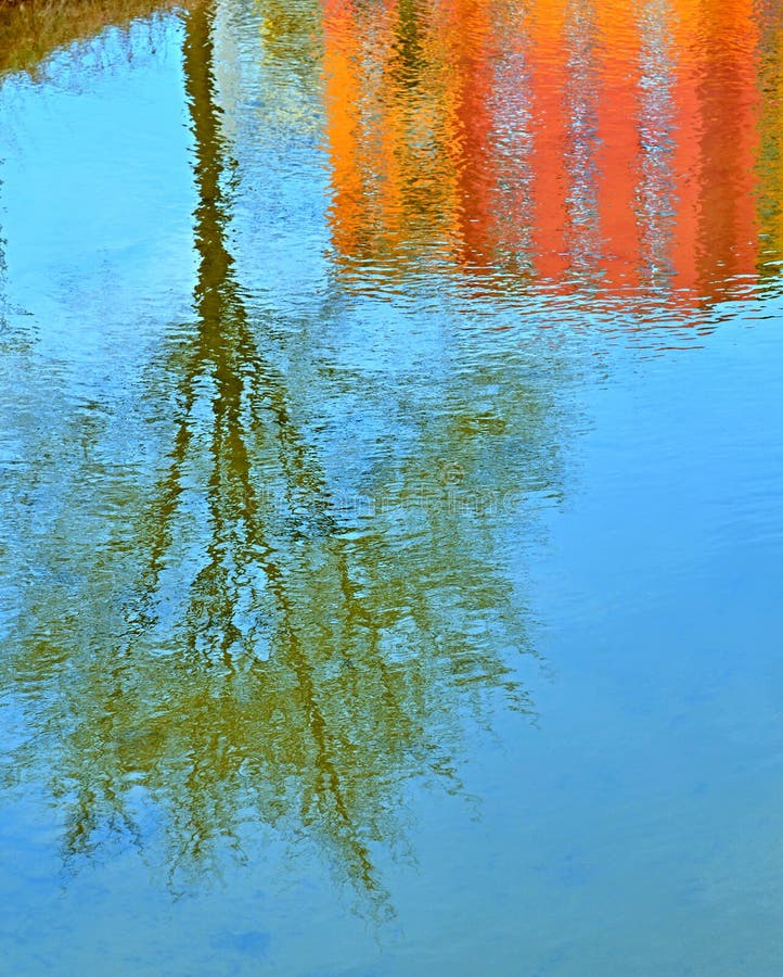 Mirrored Trees and Building in Water Stock Image - Image of travel ...