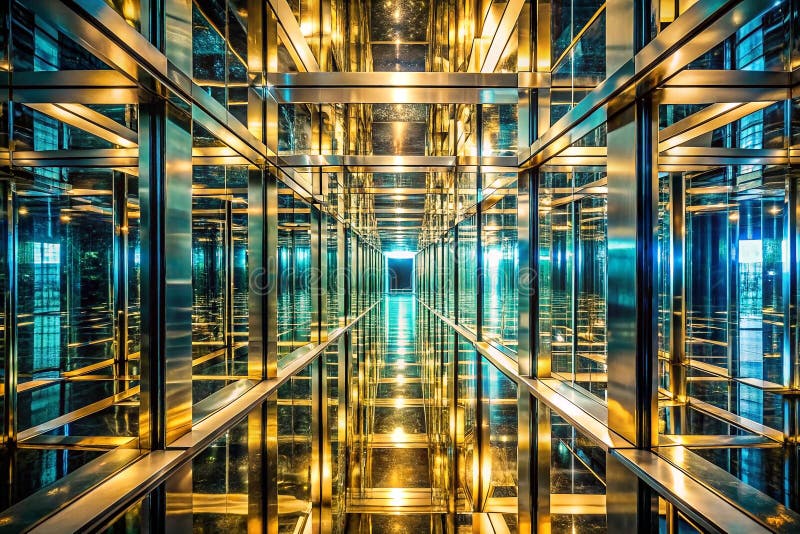 Mirrored Tunnel, Golden Framework, Modern Design, City View Stock ...