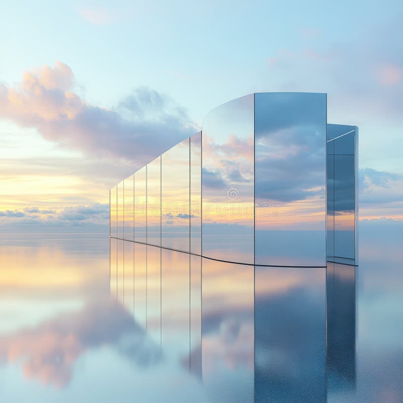 Mirrored Wall at Sunset Seascape Stock Image - Image of render, serene ...