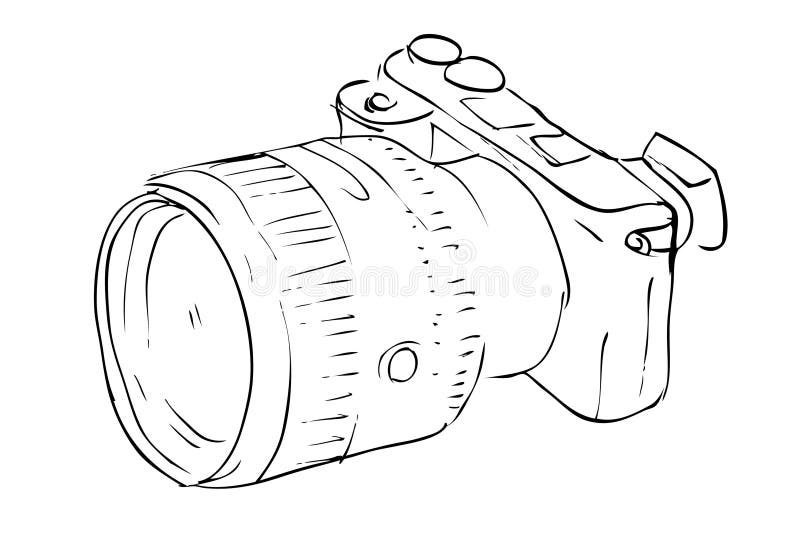 DSLR or Proffesional Digital Camera, Vector Outline Manual Draw Sketch ...