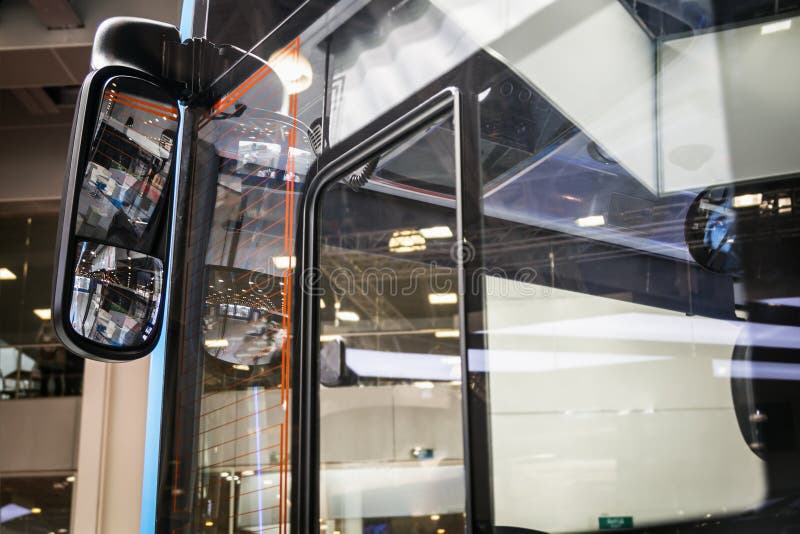 Mirrors and Interior in a Modern and Comfortable City Bus Stock Photo ...