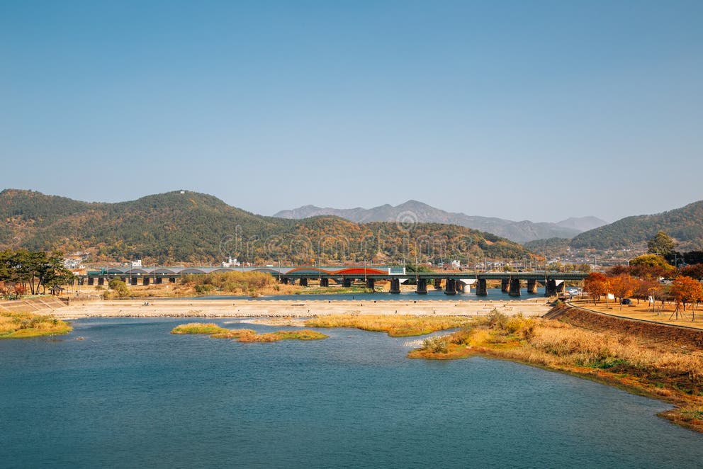 Miryang River and Mountain at Autumn in Miryang, Korea Stock Image ...