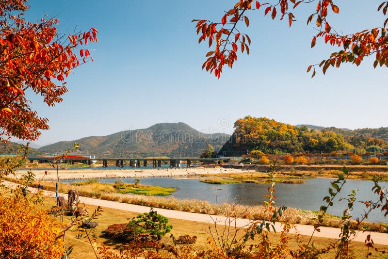 Miryang River and Mountain at Autumn in Miryang, Korea Stock Photo ...