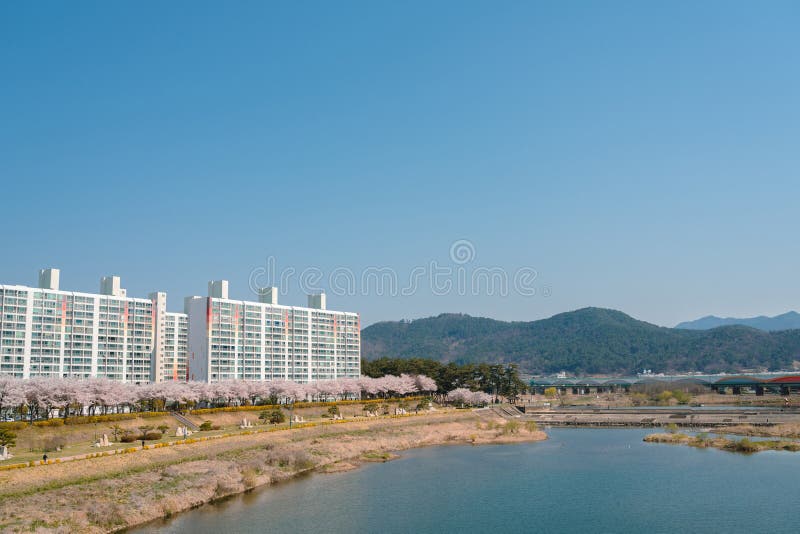 View of Miryang City from Moonlight Ssamji Park Observatory at Spring ...