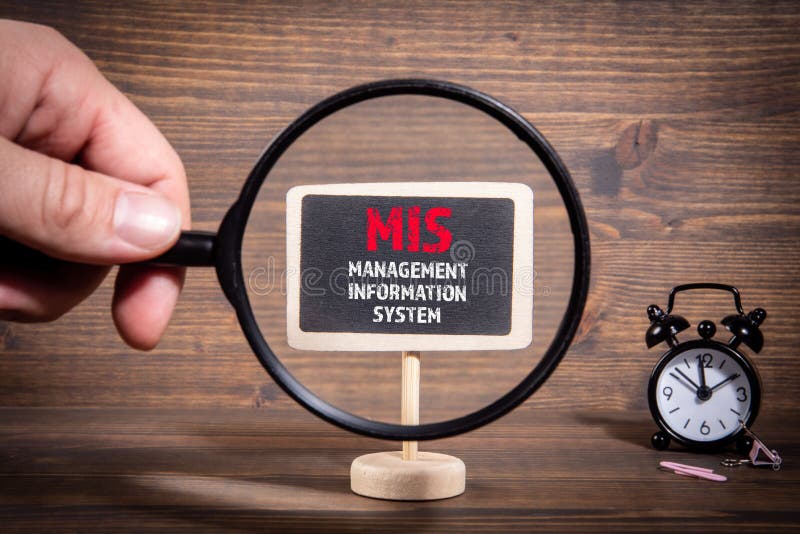 MIS, Management Information System Concept. Hand Holding Magnifying ...