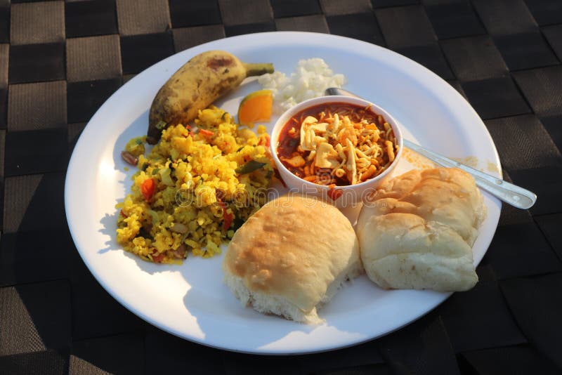 Misal Pav and Pohe, Staple Food of India Stock Image - Image of pohe ...