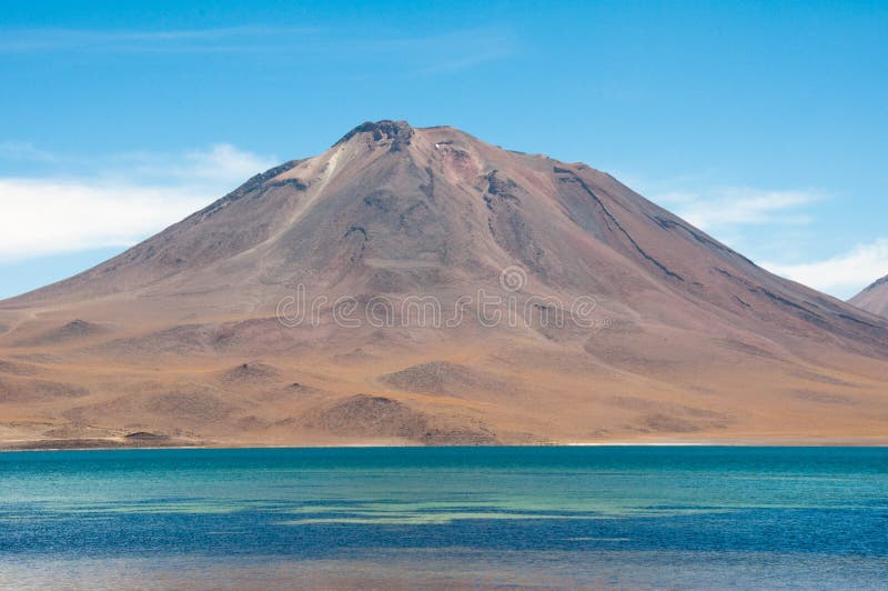 Lagoon Quepiaco and Volcano Acamarachi, Chile Stock Photo - Image of ...