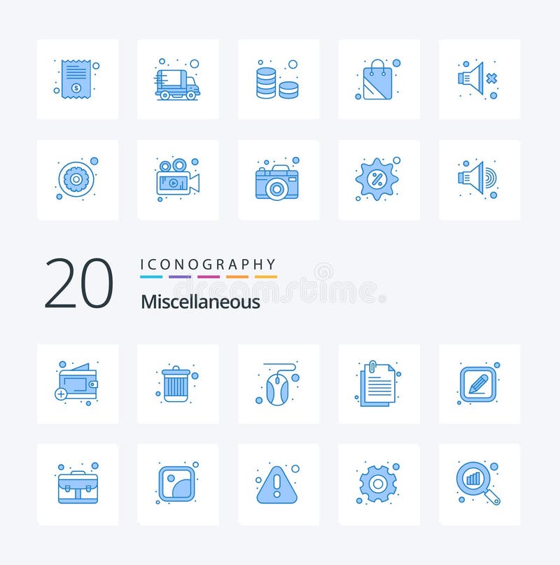20 Miscellaneous Blue Color Icon Pack Like Pen Click File Attach Stock ...