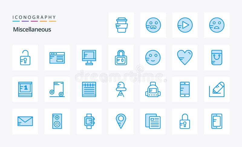 25 Miscellaneous Blue Icon Pack Stock Illustration - Illustration of ...
