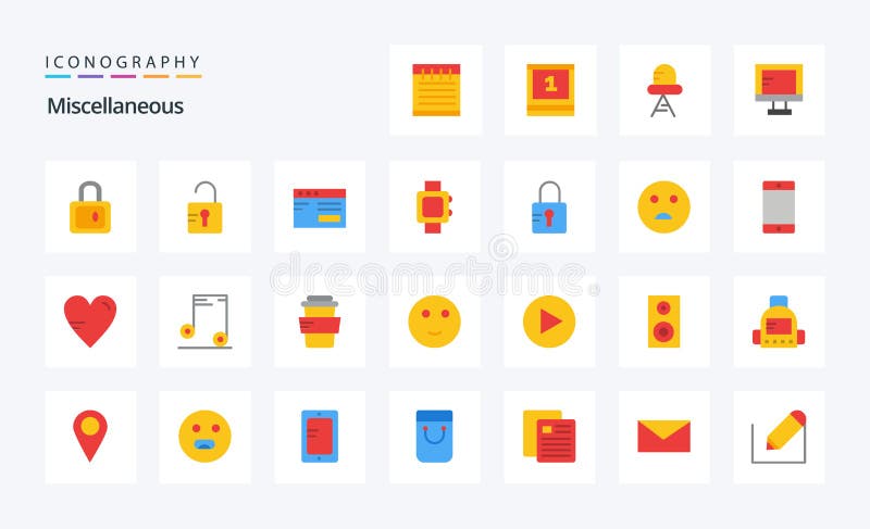 25 Miscellaneous Flat Color Icon Pack Stock Vector - Illustration of ...