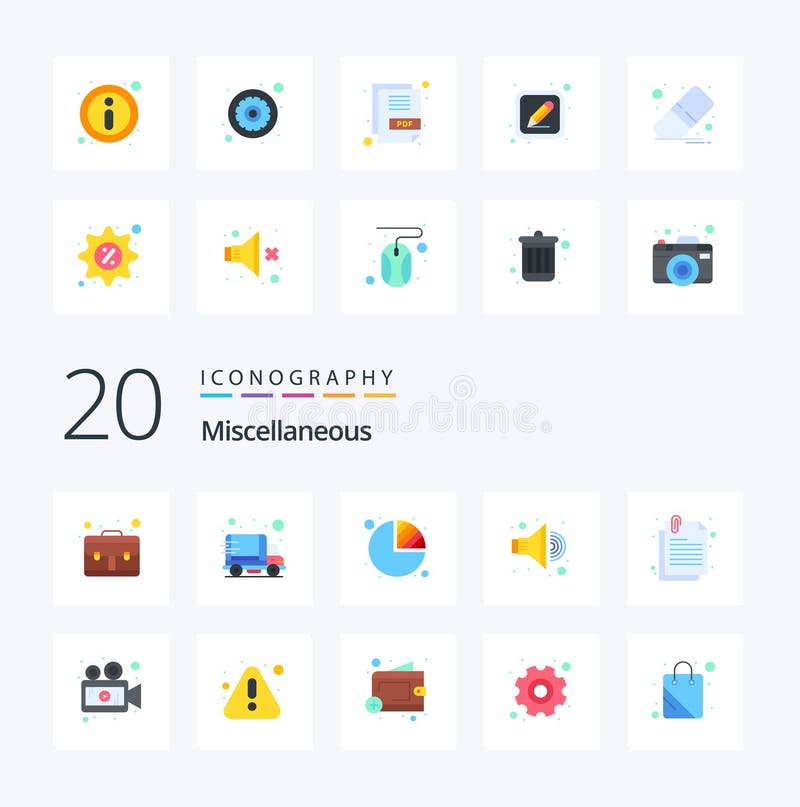 20 Miscellaneous Flat Color Icon Pack Like Attachment Chart Sound ...