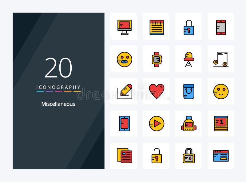 20 Miscellaneous Line Filled Icon for Presentation Stock Vector ...