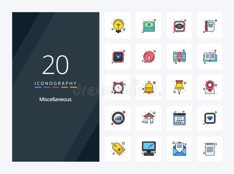 20 Miscellaneous Line Filled Icon for Presentation Stock Vector ...