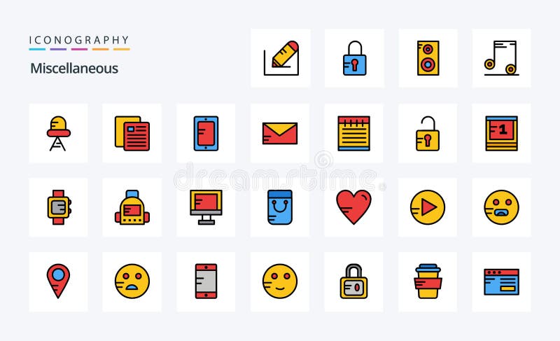 25 Miscellaneous Line Filled Style Icon Pack Stock Vector ...