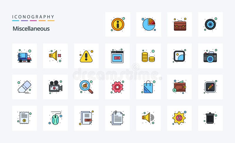 25 Miscellaneous Line Filled Style Icon Pack Stock Vector ...
