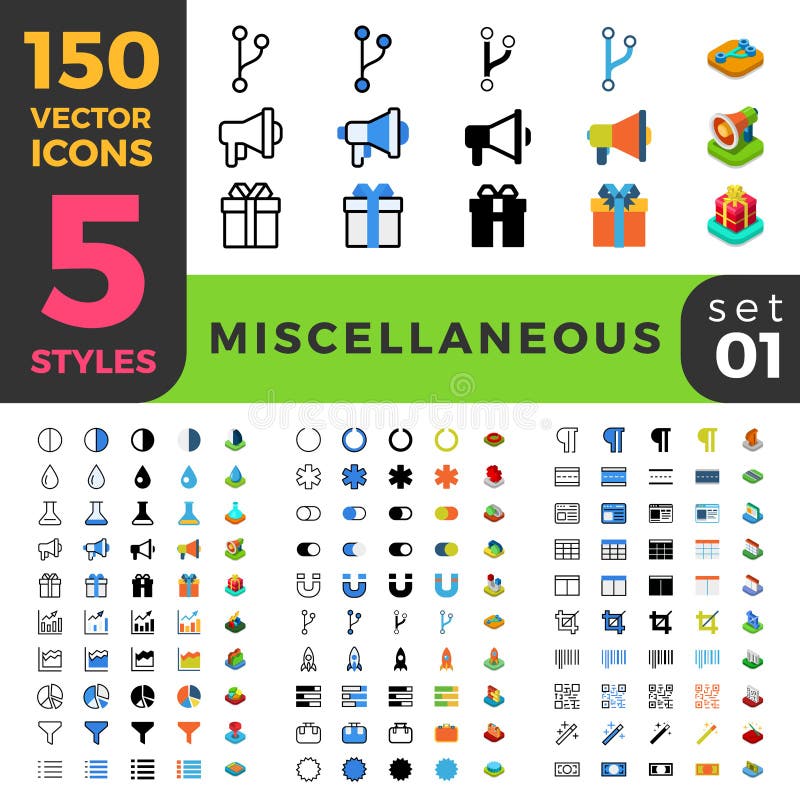 Miscellaneous 150 Line Flat Isometric Mobile Web S Stock Vector ...