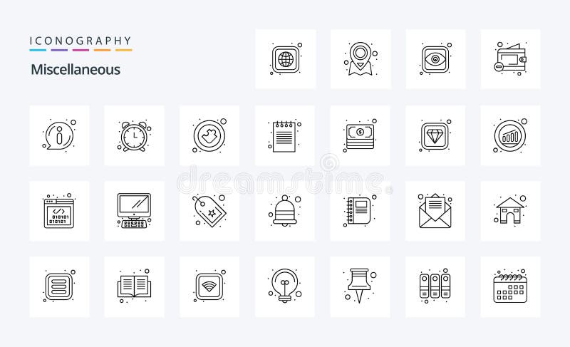 25 Miscellaneous Line Icon Pack Stock Vector - Illustration of plugin ...