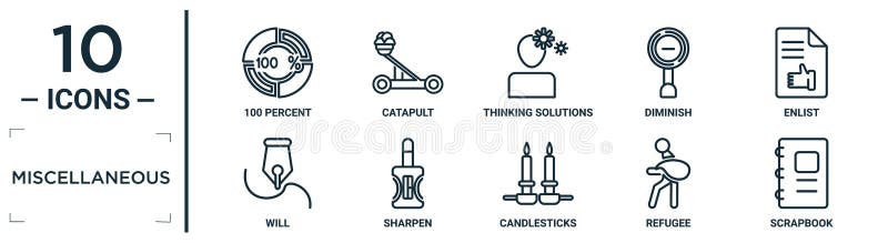 Miscellaneous Linear Icon Set. Includes Thin Line 100 Percent, Thinking ... Miscellaneous Linear Icon Set. Includes Thin Line 100 Percent, Thinking ...