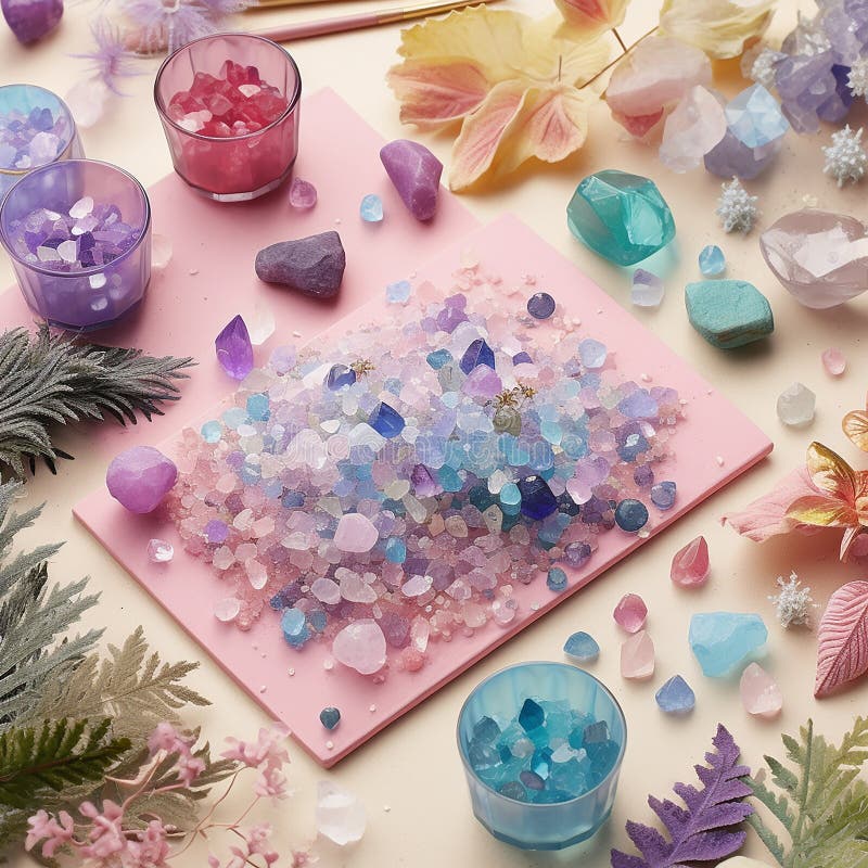 Crystalized Rocks on a Table Top Spread Out. Created Using Ai ...