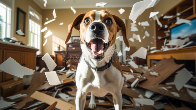 Mischievous Beagle Causing a Paper Mess in the Office. Generative Ai ...